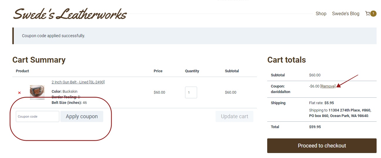 Adding a Discount Code - Swede's Leatherworks